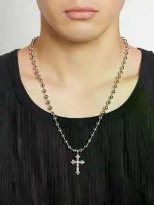 Emanuele Bicocchi Sterling Bead Chain Cross Pendant Necklace - Silver