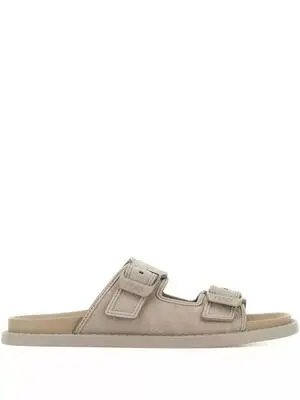 Fendi Leather Flap Sandals - Neutrals