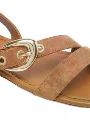 STUART WEITZMAN Suede Flat Sandals With Ankle Buckle - Brown