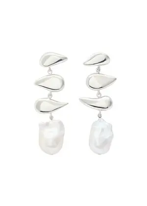 Agmes Flora Pearl-embellished Sterling Drop Earrings - Silver