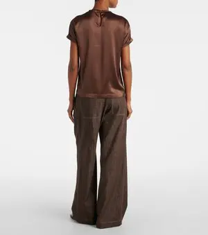 Brunello Cucinelli Monili Silk-blend Satin T-shirt
