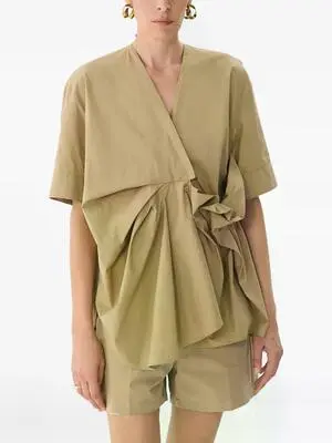 JNBY V-neck Shirt With Concealed Front Button And Rear Tie - Neutrals