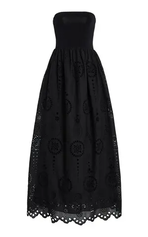 Matteau Strapless Knit And Broderie Anglaise Cotton Midi Dress - Black