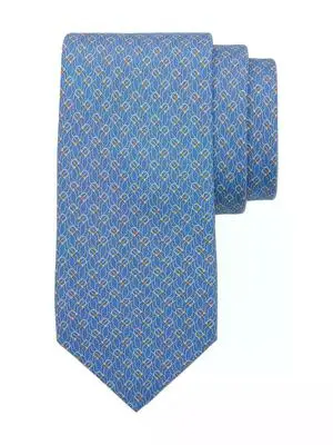 FERRAGAMO Silk Graphic Print Neck Tie - Blue