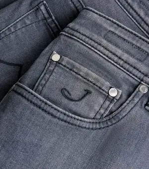 Jacob Cohen Limited Edition Ostrich Leather-patch Slim Bard Jeans - Grey