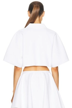 Alaïa Cropped Ponte Knit Polo Top - Blanc