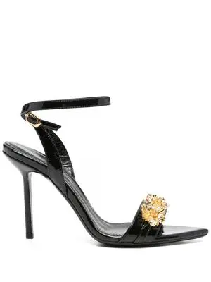 GINISSIMA Floral-appliqué Heeled Sandals - Black