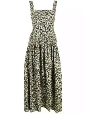 Tory Burch Floral Print Square Neck Sleeveless Flared Dress