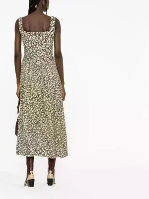 Tory Burch Floral Print Square Neck Sleeveless Flared Dress
