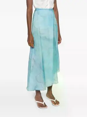 Giorgio Armani Floral Print Asymmetric Silk Organza Skirt