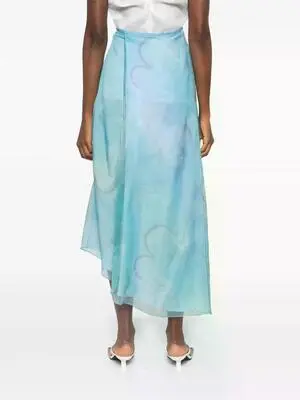 Giorgio Armani Floral Print Asymmetric Silk Organza Skirt