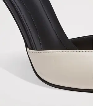 Balmain Leather Heeled Mules With Gold-tone Chain Detailing - Beige