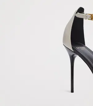Balmain Leather Heeled Mules With Gold-tone Chain Detailing - Beige