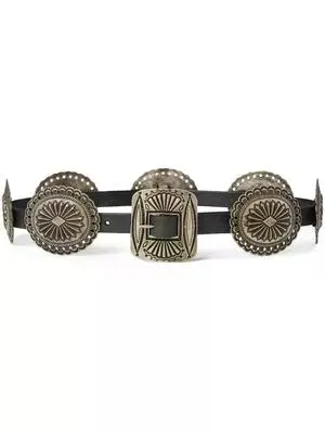 Polo Ralph Lauren Western Style Engraved Buckle Belt - Black