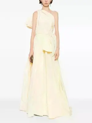 SAIID KOBEISY One-shoulder Taffeta Gown With Bow Detailing And Front Slit - Yellow