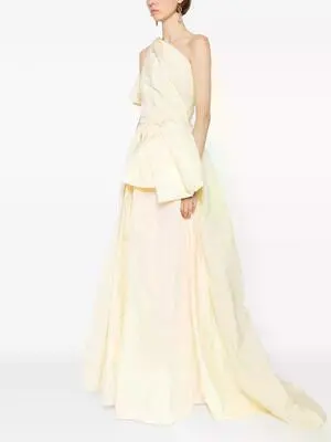 SAIID KOBEISY One-shoulder Taffeta Gown With Bow Detailing And Front Slit - Yellow
