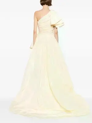 SAIID KOBEISY One-shoulder Taffeta Gown With Bow Detailing And Front Slit - Yellow