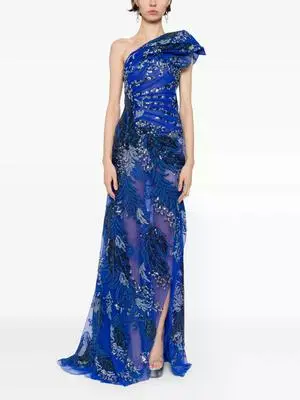 SAIID KOBEISY One-shoulder Embroidered Gown