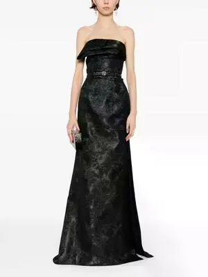 SAIID KOBEISY Brocade Strapless Belted Gown - Black