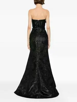 SAIID KOBEISY Brocade Strapless Belted Gown