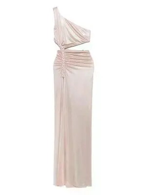 NISSA One-shoulder Ruched Maxi Dress With Side Slit - Pink