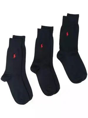 Polo Ralph Lauren Embroidered Logo Socks Pack Of Three - Blue
