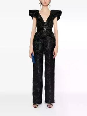 SAIID KOBEISY Brocade Jumpsuit With Ruffled Detailing - Black