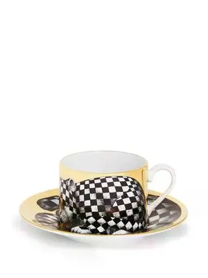 FORNASETTI High Fidelity Quadrettato Porcelain Tea Cup - Black