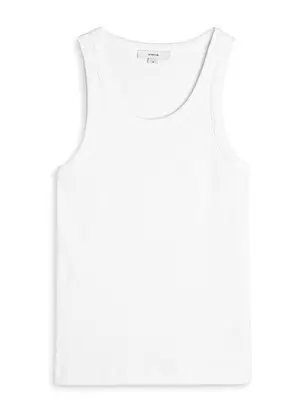 Vince Ribbed Cotton-blend Scoop Neck Tank - White