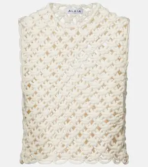 Alaïa Open-knit Cotton-blend Top - Beige
