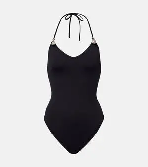 Bottega Veneta Embellished Halterneck Swimsuit - Black