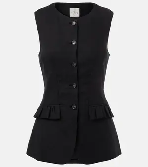 Posse Matilda Ruffled Linen Vest - Black