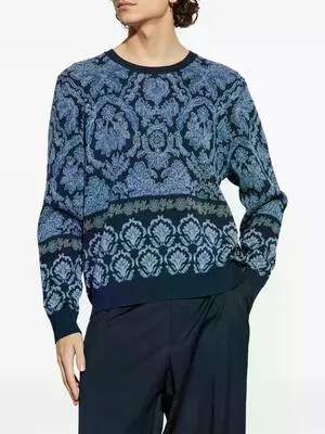 Etro Intricate Floral Pattern Round Neck Sweater - Blue