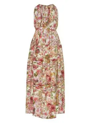 Adam Lippes Sabine Floral Print Crepe De Chine Halterneck Dress