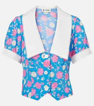 Rixo Zinia Floral Silk Blouse - Blue