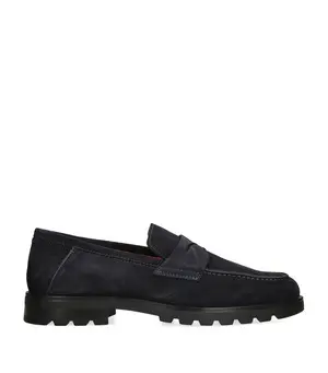 Santoni Suede Penny Loafers - Navy