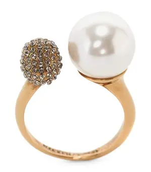 Alexander McQueen Faux Pearl And Skull Ring - Blue