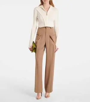 Victoria Beckham Wool-blend Jersey Zip-up Hoodie