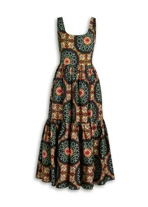 La DoubleJ Printed Square Neck Midi Dress - Multicoloured