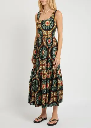 La DoubleJ Printed Square Neck Midi Dress - Multicoloured