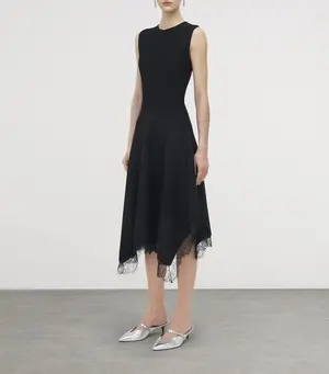 Alexander McQueen Lace-trim Asymmetrical Midi Dress