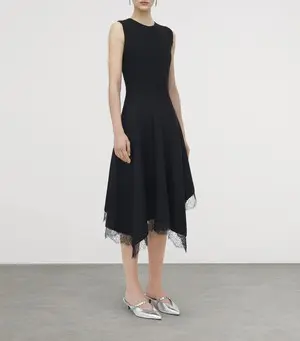 Alexander McQueen Lace-trim Asymmetrical Midi Dress