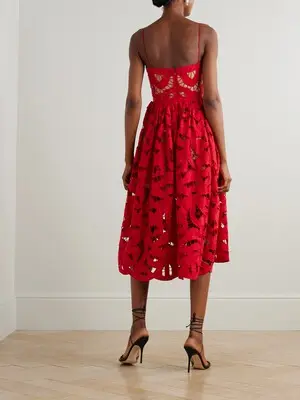 SELF-PORTRAIT Bow-detailed Cotton-guipure Lace Midi Dress