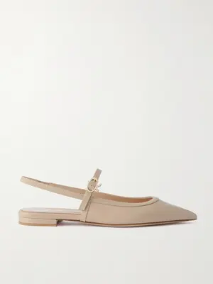 GIANVITO ROSSI Leather Point-toe Mary Jane Slingback Flats - Neutrals