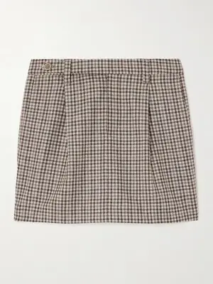 Brunello Cucinelli Pleated Checked Wool Mini Skirt