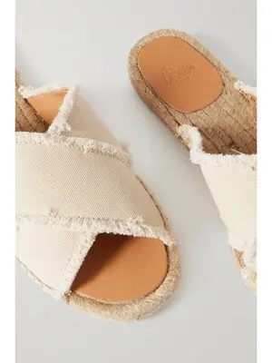 CastaÑer Palmera Frayed Canvas Espadrille Slides - Neutrals