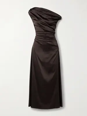 Staud Phare Draped Silk-blend Midi Dress - Brown