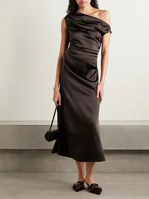 Staud Phare Draped Silk-blend Midi Dress