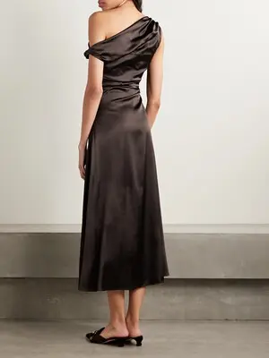 Staud Phare Draped Silk-blend Midi Dress