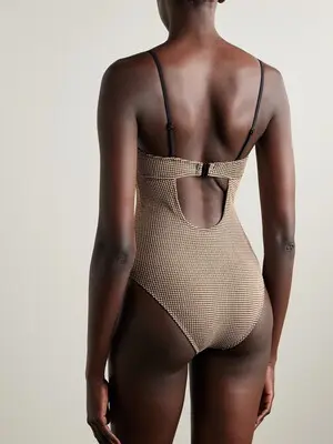 Staud Maeve Checked Piqué Underwired Swimsuit - Neutrals